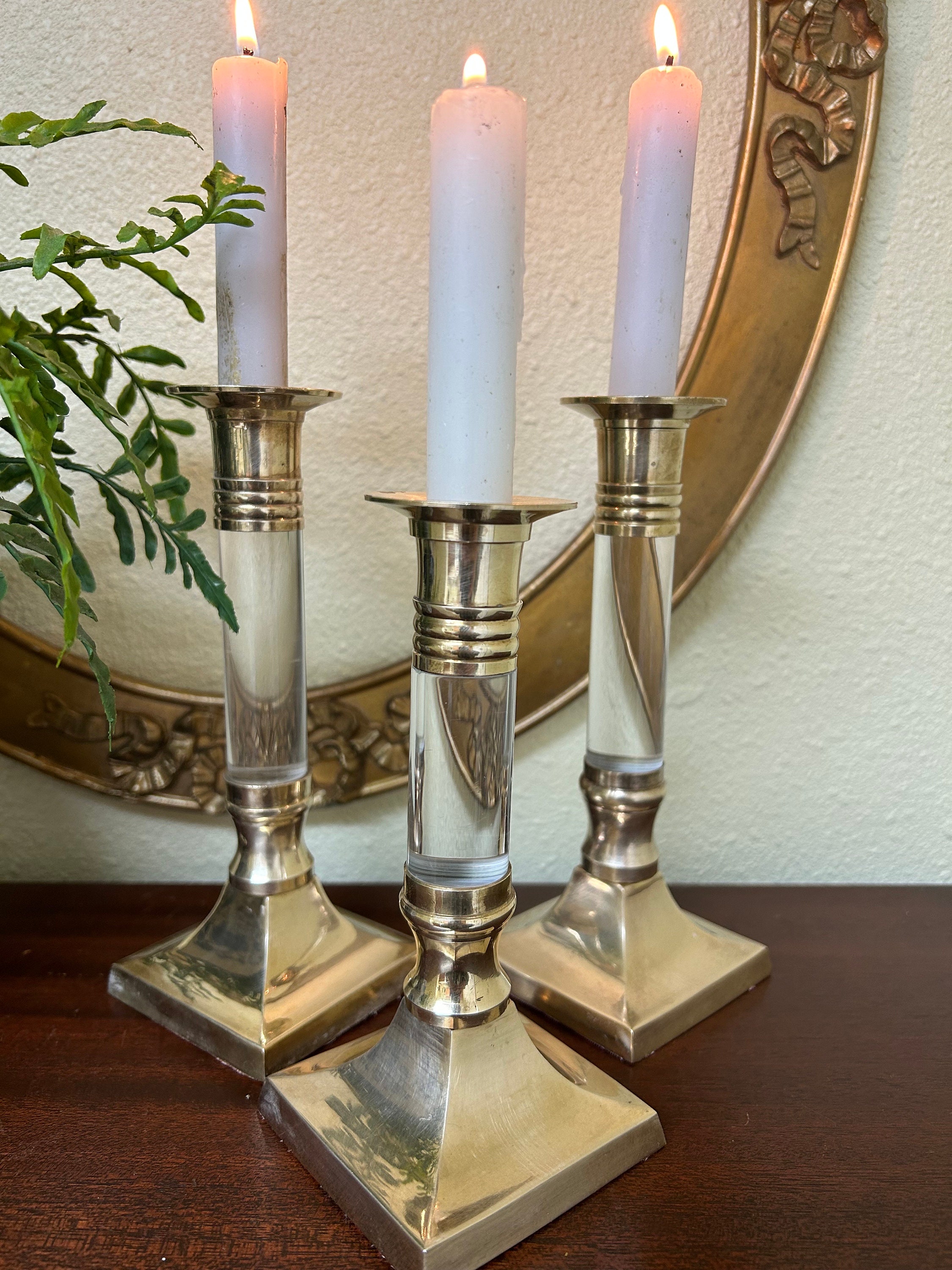 Brass and Lucite, Vintage MCM Candlesticks, Vintage Brass, MCM Lucite ...