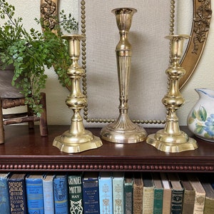 Large Solid Brass Vintage Candleholders, Curated Set of Brass ...