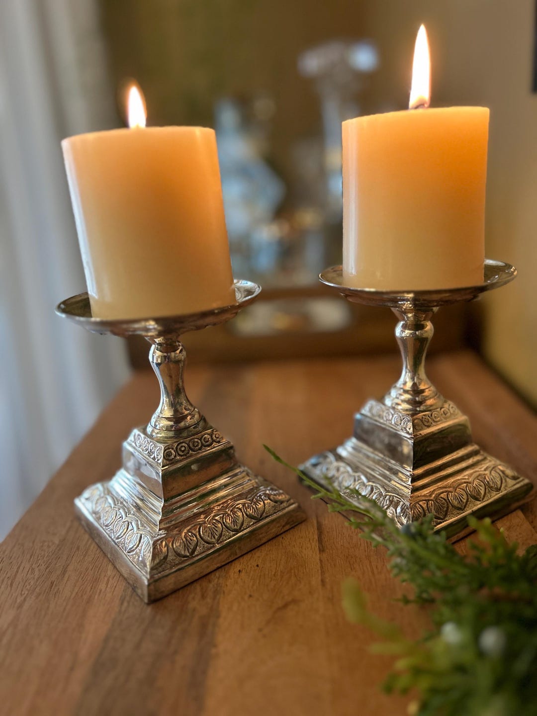 Silver Pillar Candlesticks, Silver Plate Candlesticks, Silver ...