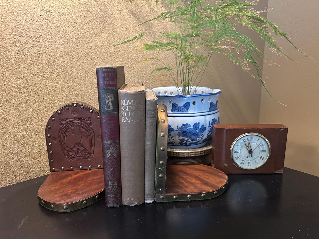 Leather Horse Bookends, Vintage Western Bookends, Equestrian Style ...
