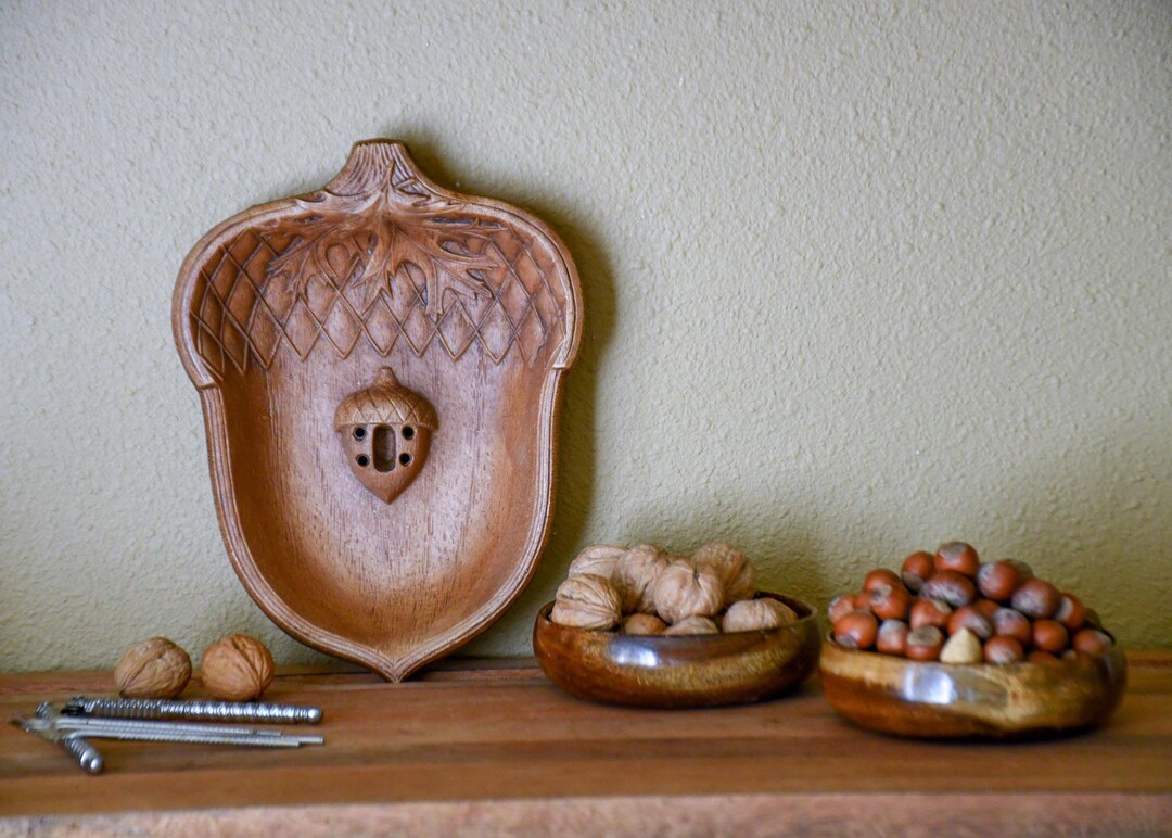 Vintage Nut Bowl With Cracker, Acorn Nut Bowl, Vintage Wood Nut and ...