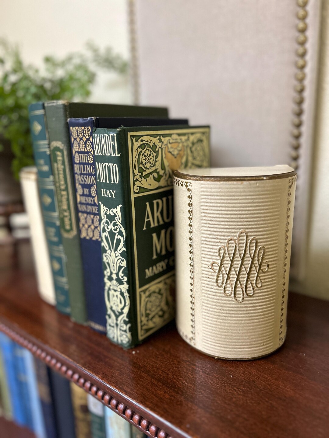 Vintage Leather Bookends: 1970s Cream & Gold Office Decor - Etsy