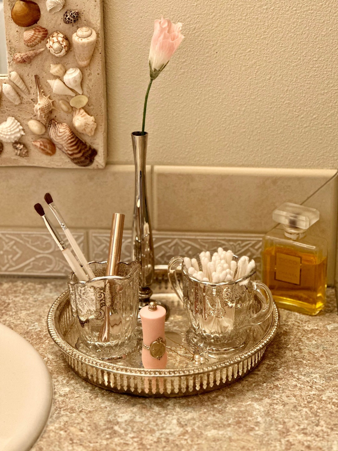 Vintage Vanity Set, Silver Plate Tray, Vintage Makeup Vanity, Vintage ...