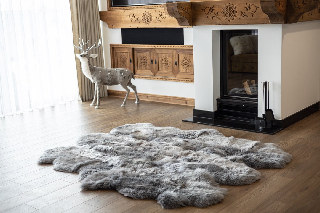 Genuine Natural Gray Sheepskin Rug, Pelt Giant Sheepskin Rug, Large ...