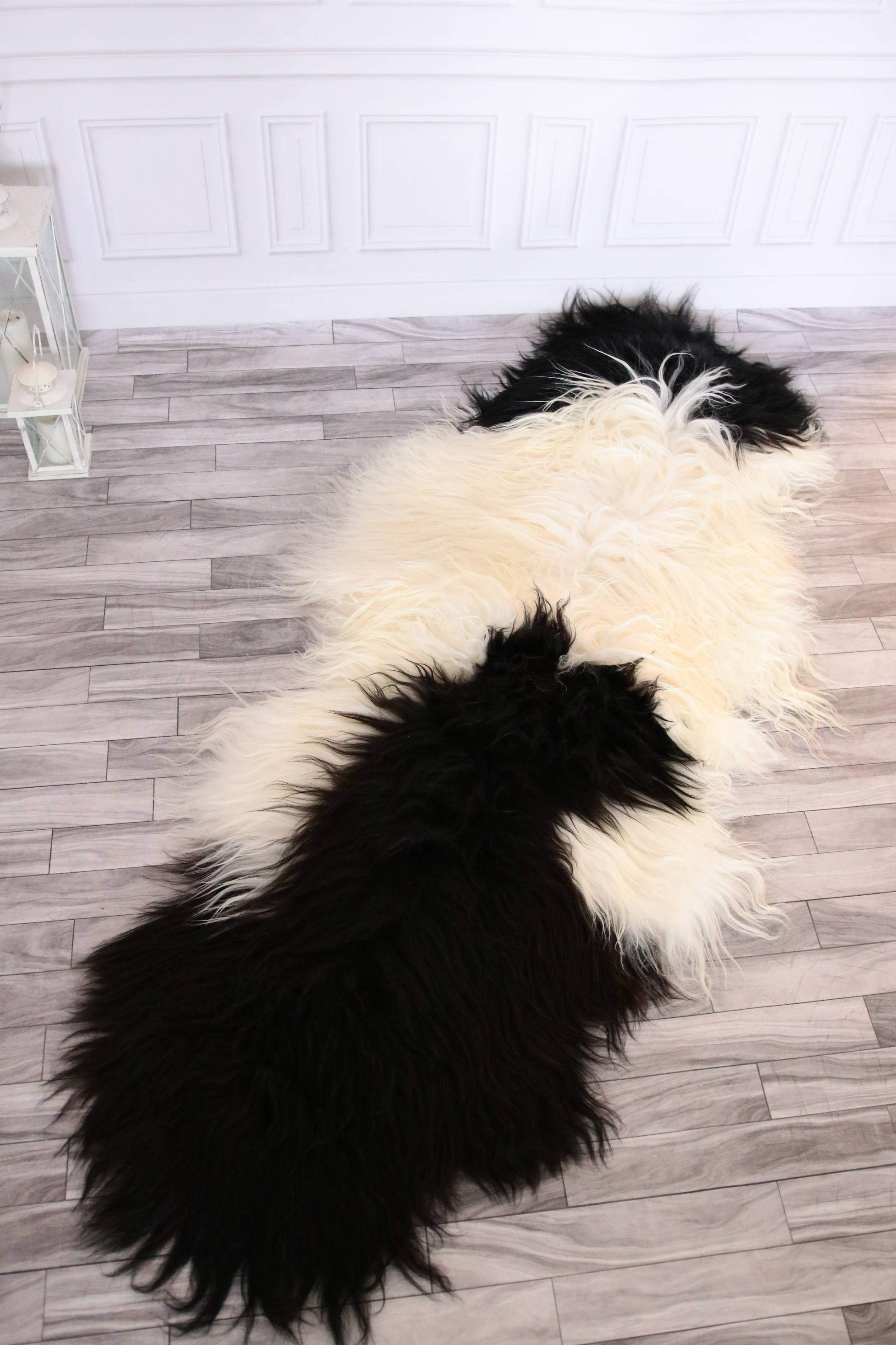 Genuine Double Sheepskin Rug Black White Large Sheepskin Rug Home Decor ...