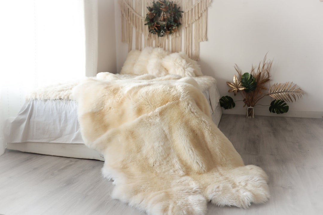 Real Fur Sheepskin Throw | Super Large | Sheepskin Rug | Boho Blanket ...