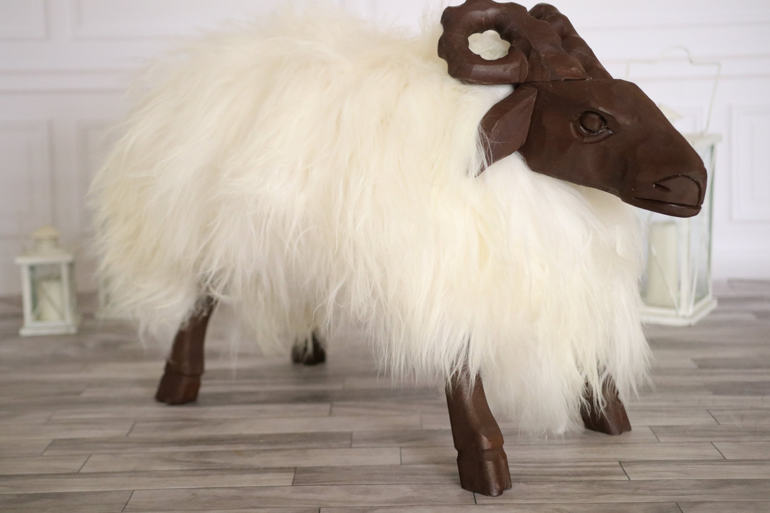 Sheepskin Bench | Nursery decor | Handmade wooden Sheep bench ...