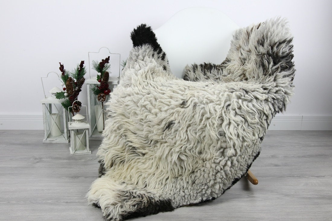 Organic Sheepskin Rug, Real Sheepskin Rug, Curly Sheepskin, Gray Beige ...