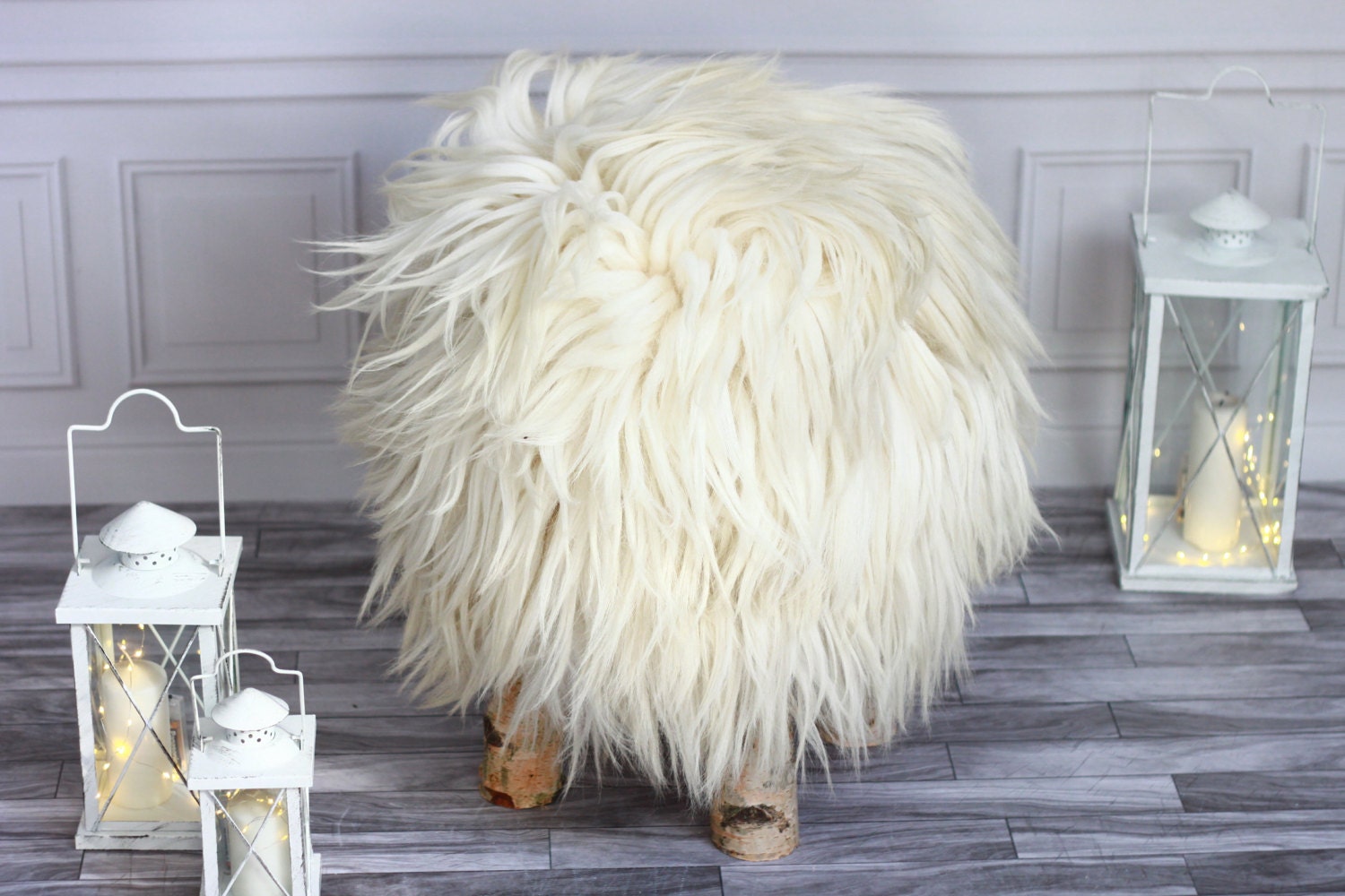 Sheepskin stool | Birch Tree Stool | Wood Stool | Fur Stool | Dressing ...