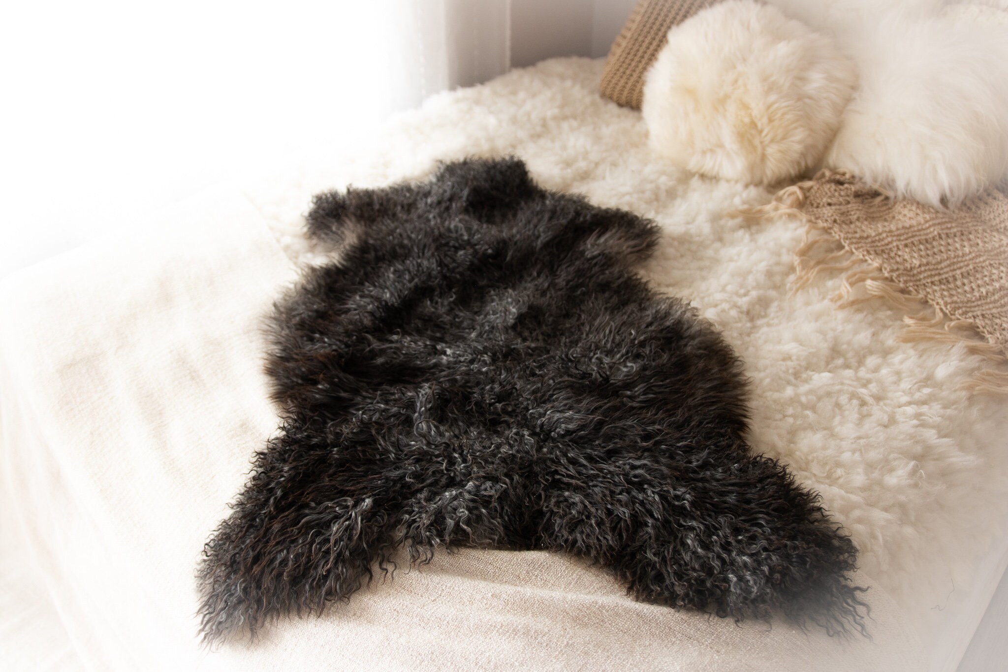 Real Sheepskin Rug Genuine Rare Gotland Sheepskin Rus - Curly Fur Rug ...
