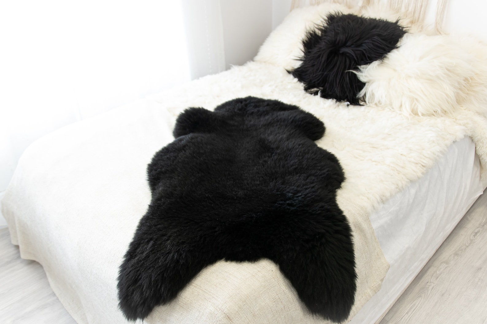 Genuine Natural Black Merino Sheepskin Rug Pelt Giant | Etsy
