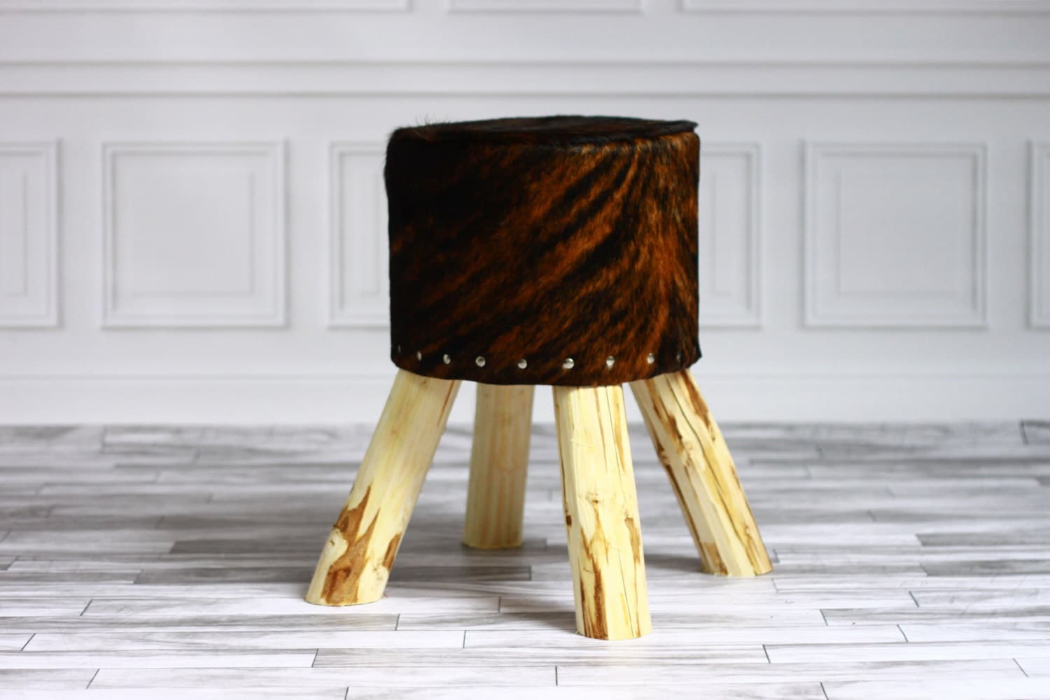 Luxury Beautiful Real SHAGGY Cowhide STOOL, Chair, Pouf, Scandinavian ...
