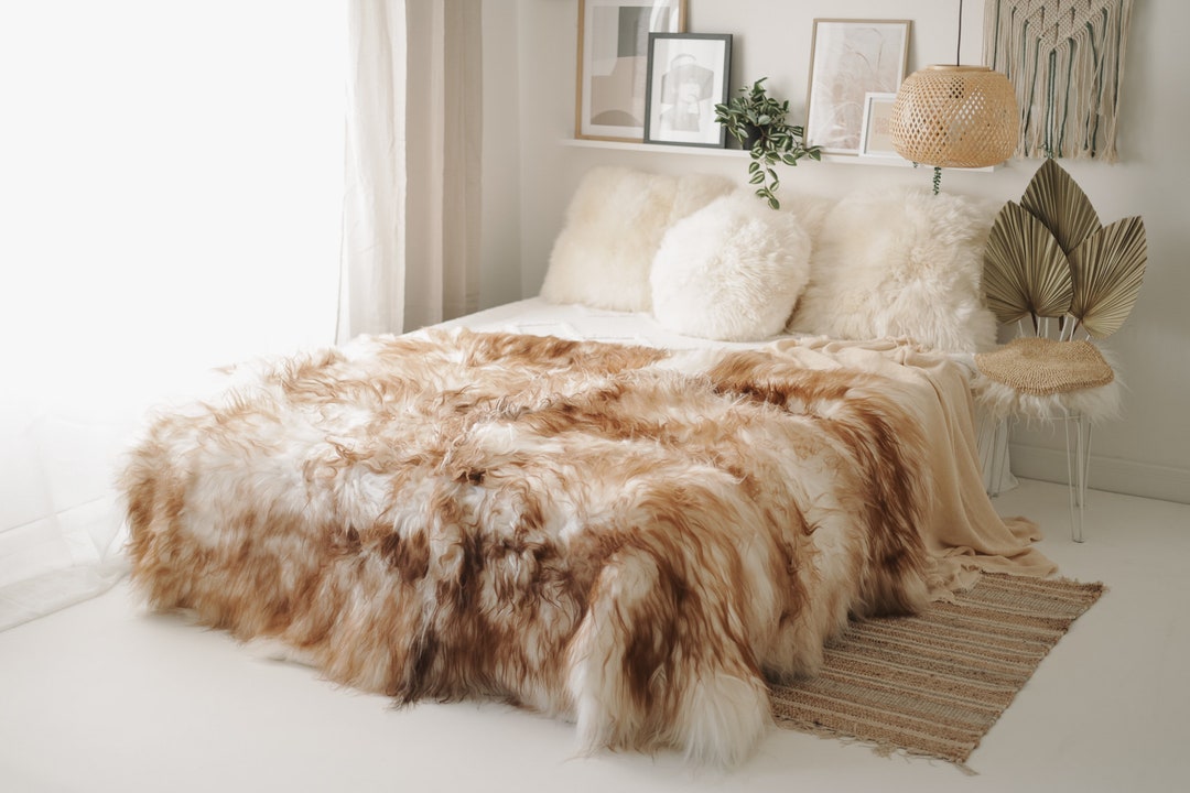 Real Fur Sheepskin Throw | Super Large | Sheepskin Rug | Boho Blanket ...