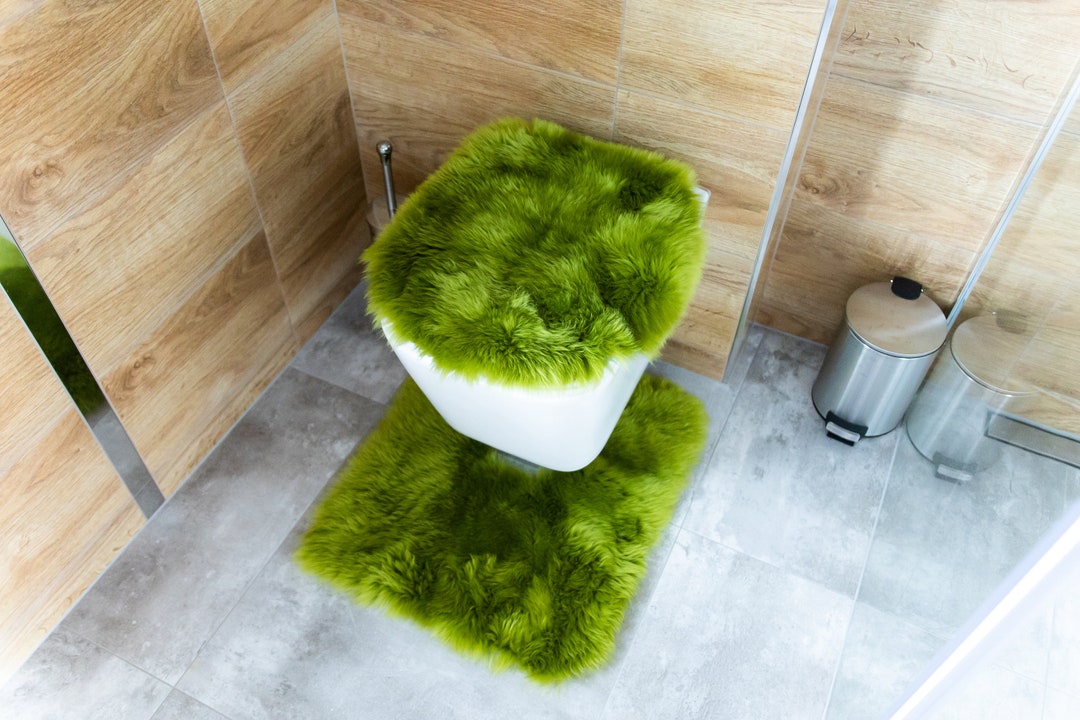 Real Sheepskin Fur Toilet Set Seat Cover Rug Scandinavian Decor ...