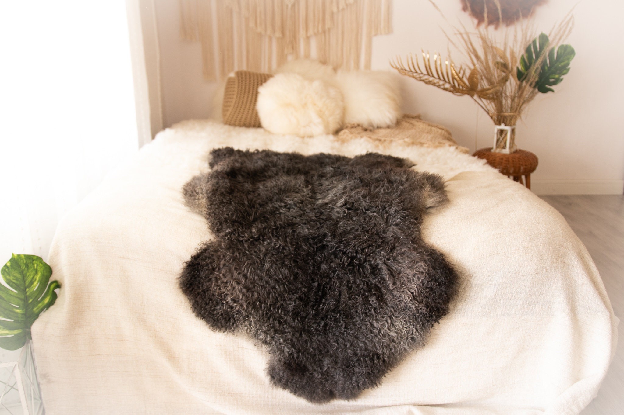 Real Sheepskin Rug Genuine Rare Gotland Sheepskin Rus - Curly Fur Rug ...