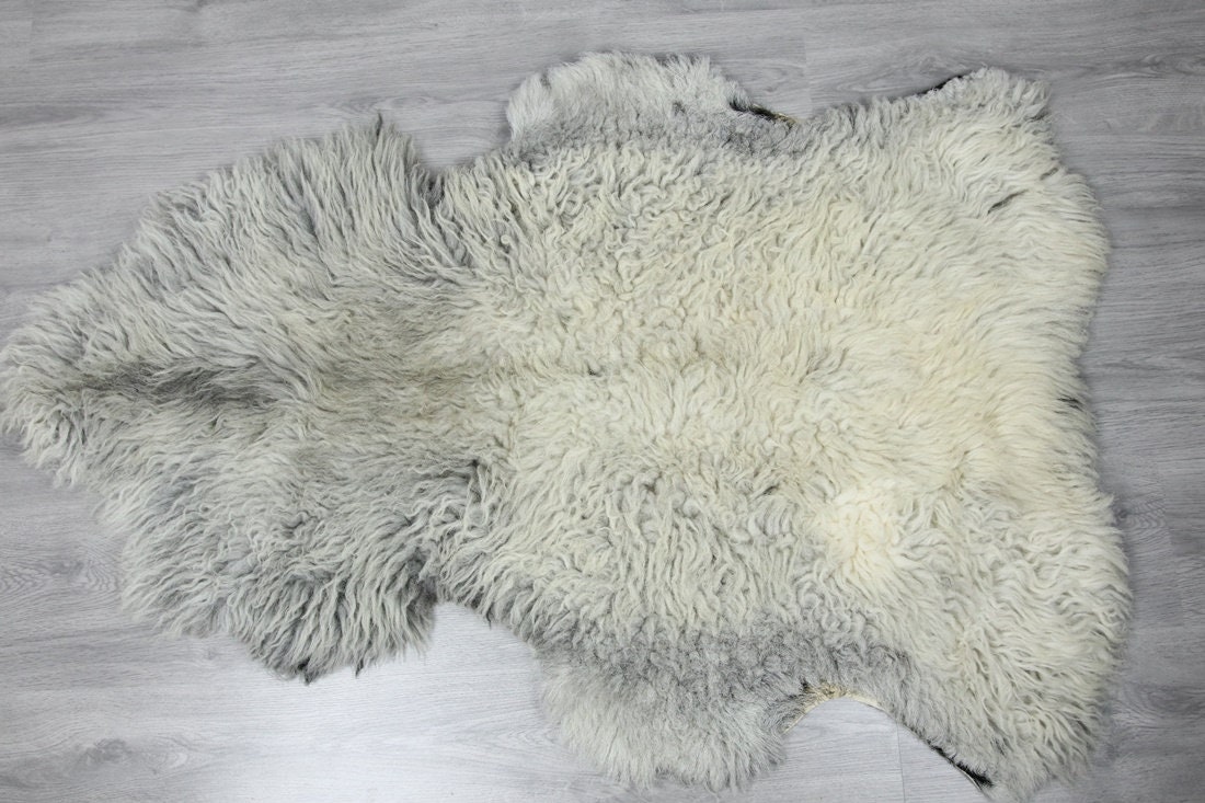 Organic Sheepskin Rug, Real Sheepskin Rug, Curly Sheepskin, Gray Beige ...