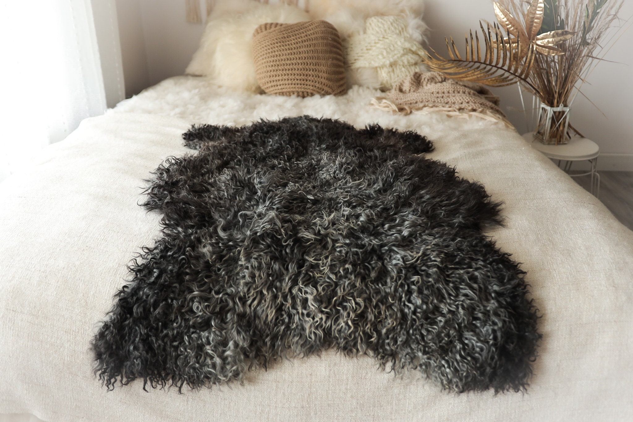 Real Sheepskin Rug Genuine Rare Gotland Sheepskin Rus - Curly Fur Rug ...