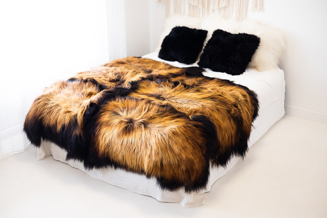 Genuine Natural Icelandic Black Brown Sheepskin Rug, Pelt, Giant ...