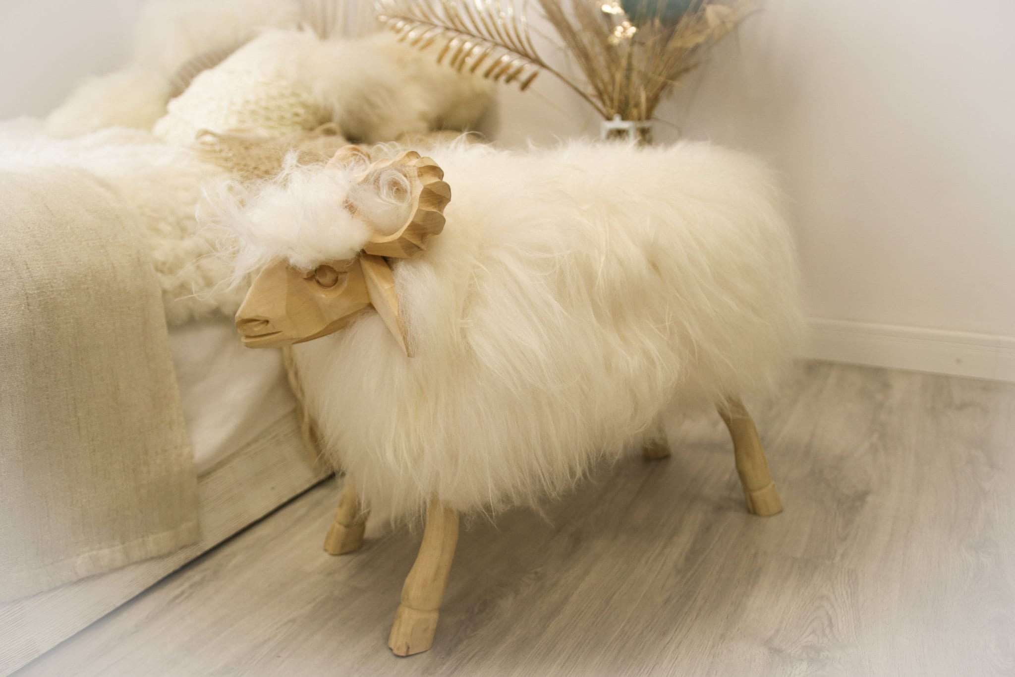 Sheepskin Bench | Nursery decor | Handmade wooden Sheep bench ...