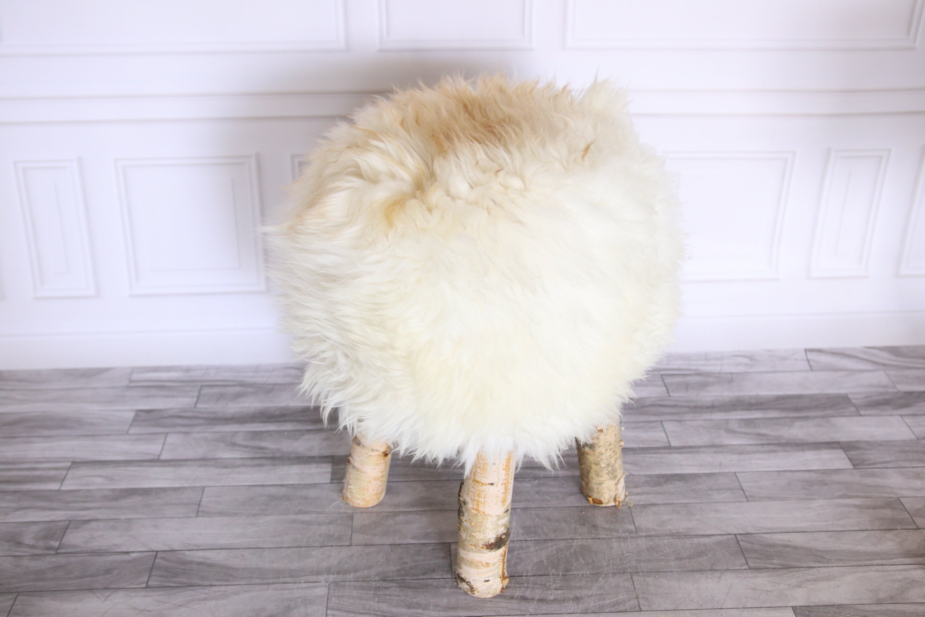 Wood Stool | Fur Stool | Sheepskin pouf | Sheepskin stool | Vanity ...