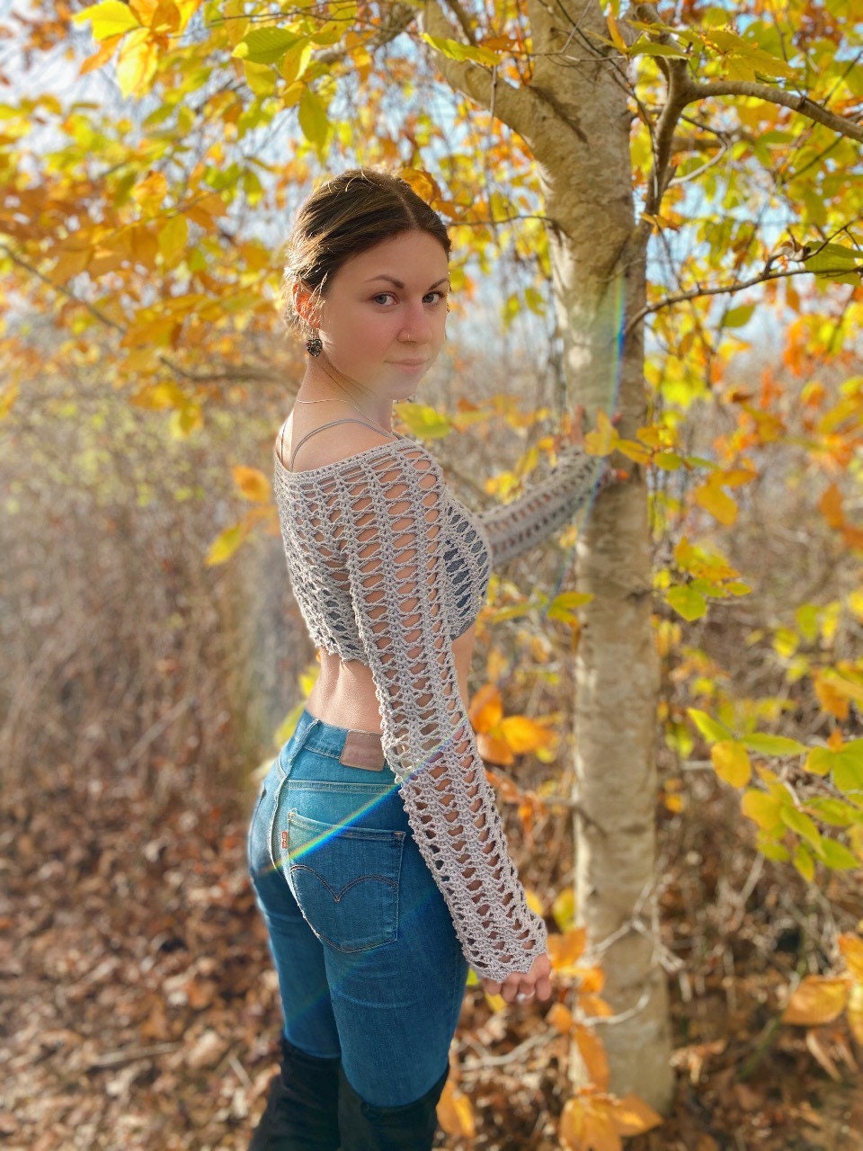 Crochet Lace Long Sleeve Crop Top Pattern Pdf Crochet Etsy