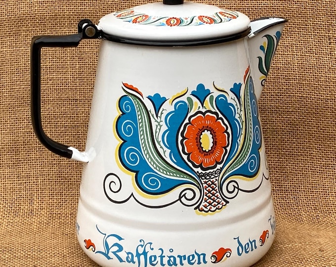 Berggren Enamelware Coffee Pot Vintage Swedish Kaffetaren Enamel Sweden ...