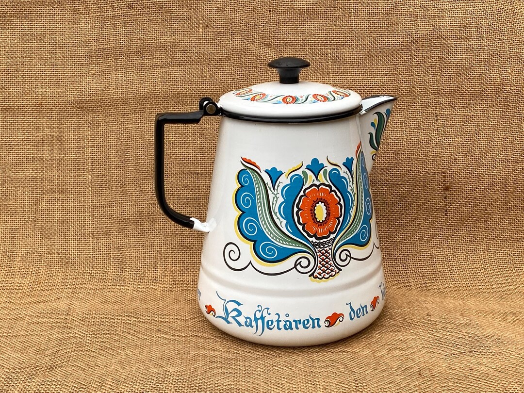 Berggren Enamelware Coffee Pot Vintage Swedish Kaffetaren Enamel Sweden ...