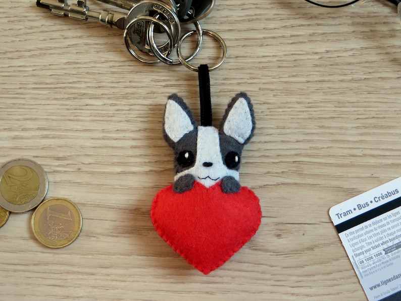 French Bulldog Keychain Cute Dog Plush in Felt Handmade - Etsy