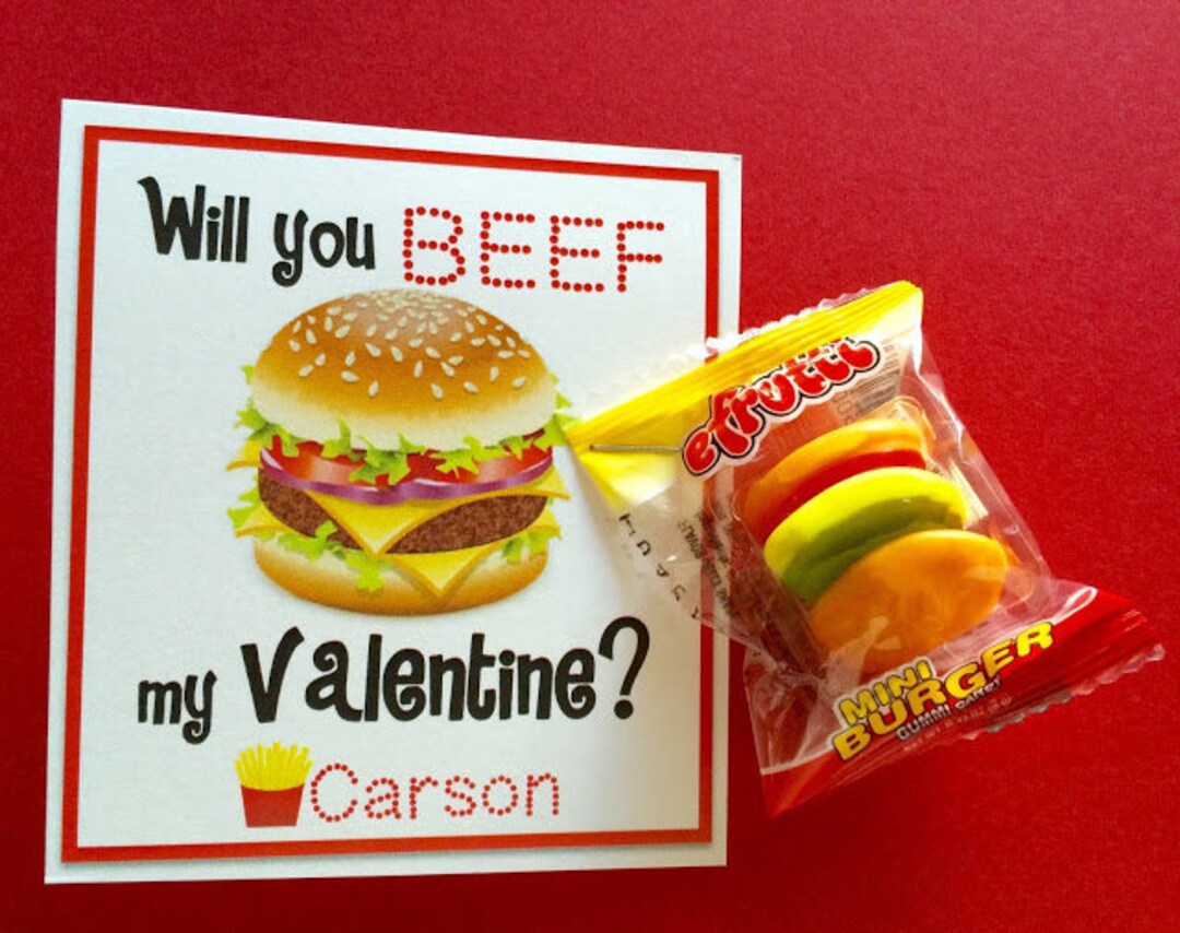 INSTANT DOWNLOAD Hamburger Valentines Printable Beef French Fries Cards ...