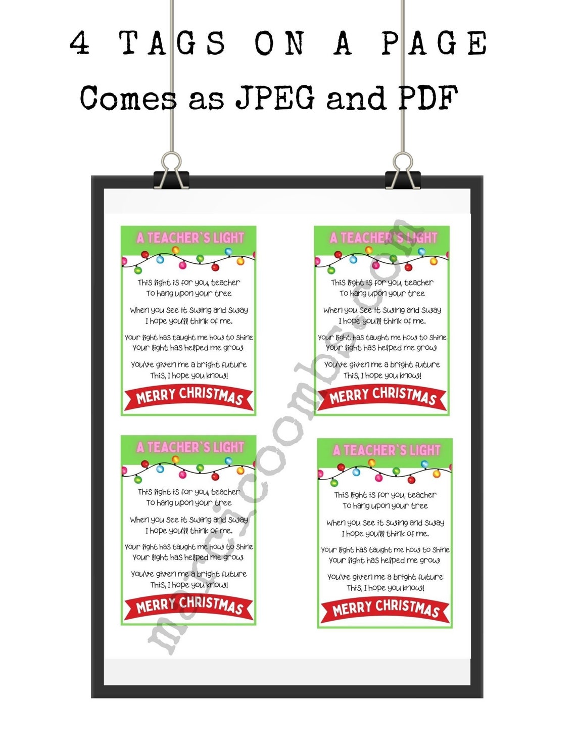 INSTANT DOWNLOAD Teacher Light Christmas TAGS Gifts Friends - Etsy