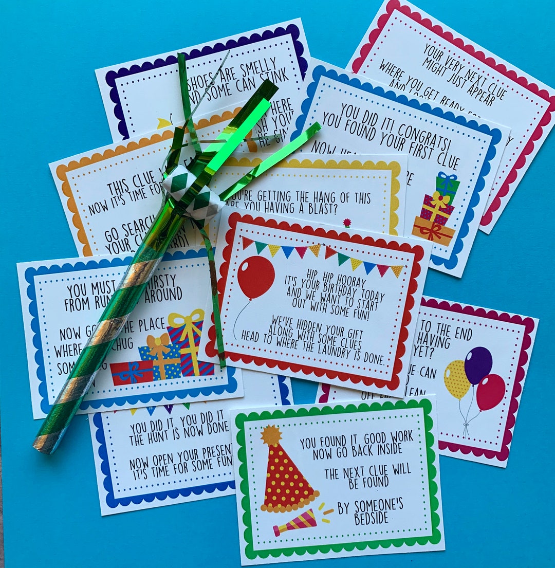 INSTANT DOWNLOAD for Birthday Scavenger Hunt Printables Tags Clue Cards ...