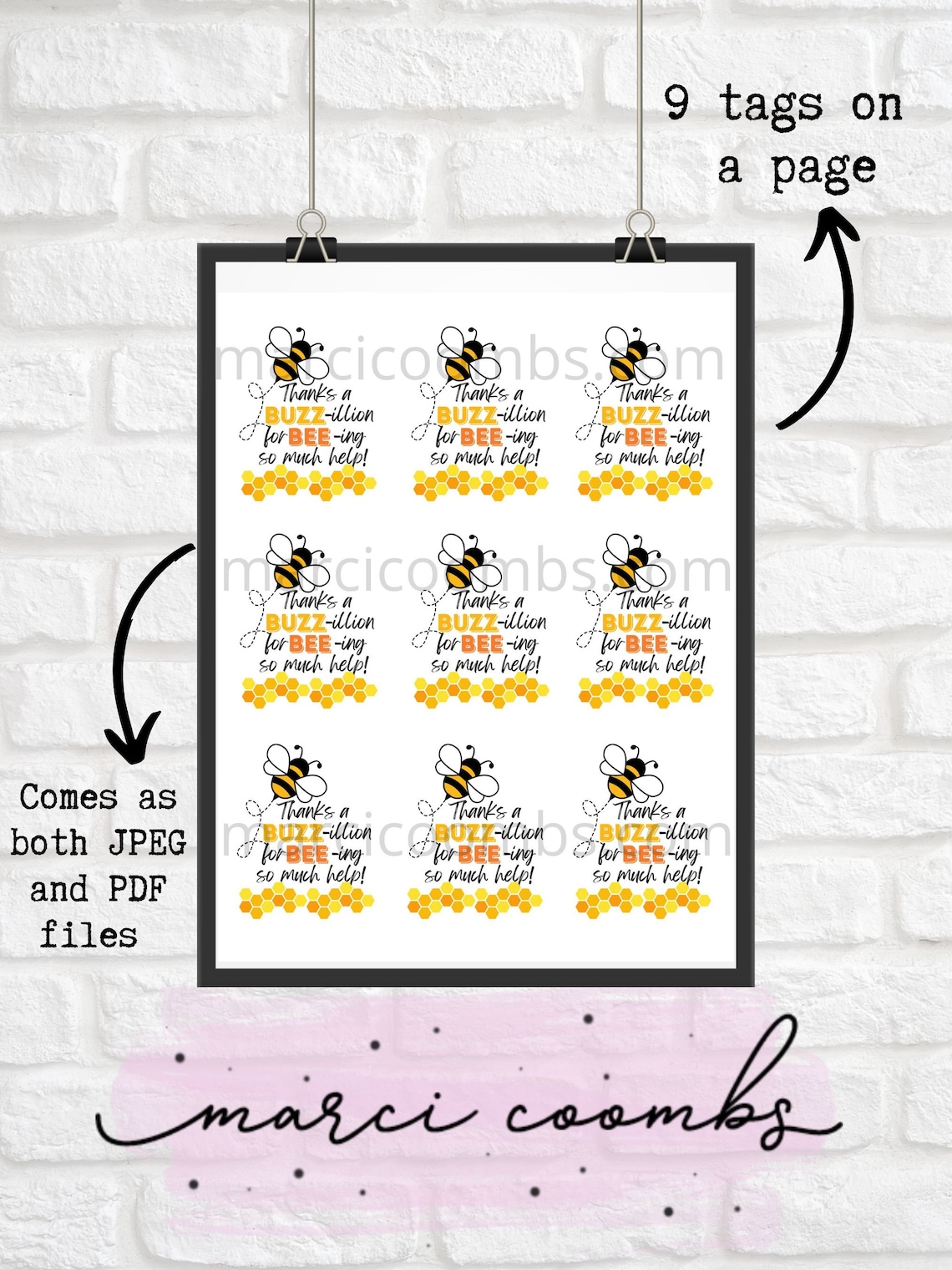INSTANT DOWNLOAD Bee Tags Thanks Appreciation Printables Gifts Treats ...