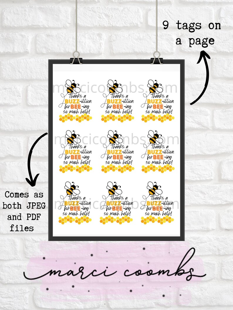 INSTANT DOWNLOAD Bee Tags Thanks Appreciation Printables Gifts - Etsy