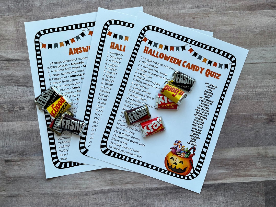 INSTANT DOWNLOAD Halloween Candy Quiz Friends Teachers Classroom Spooky ...