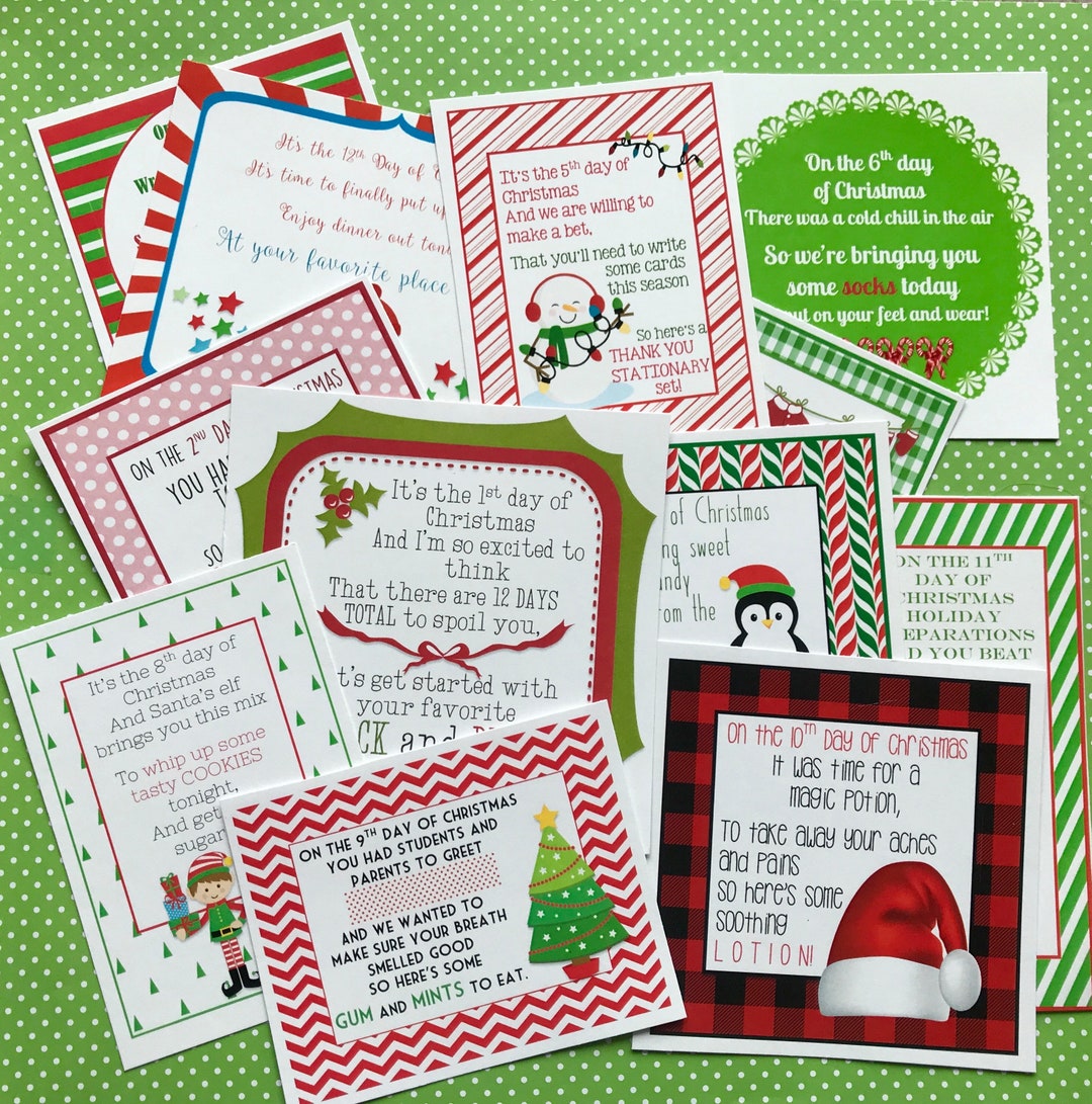 12 Days of Christmas Printable Tags Secret Santa Labels for Teachers ...