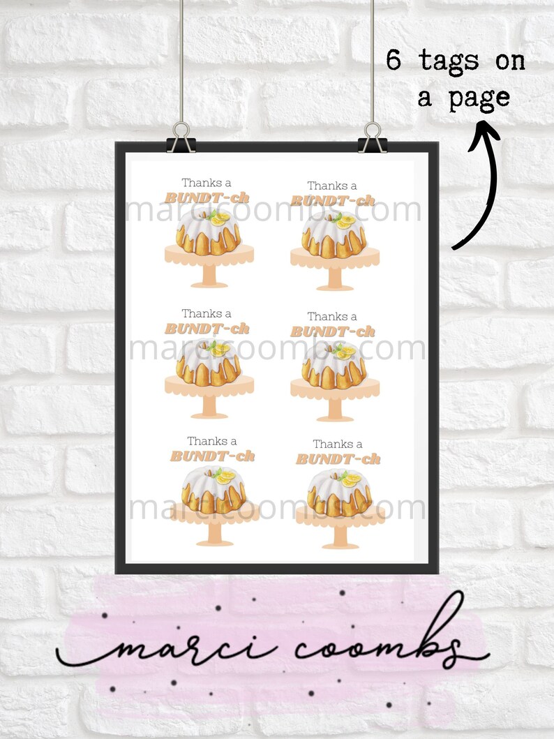 INSTANT DOWNLOAD Bundt Cake Tags Thanks Appreciation - Etsy
