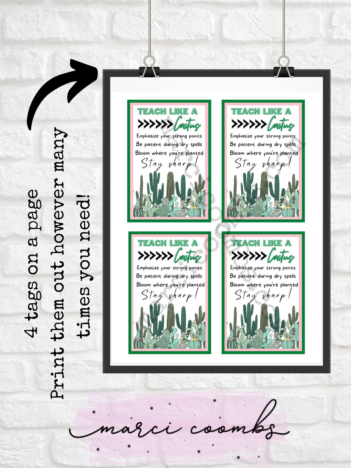 INSTANT DOWNLOAD Teacher Appreciation Printables Cactus Plant Thank You ...