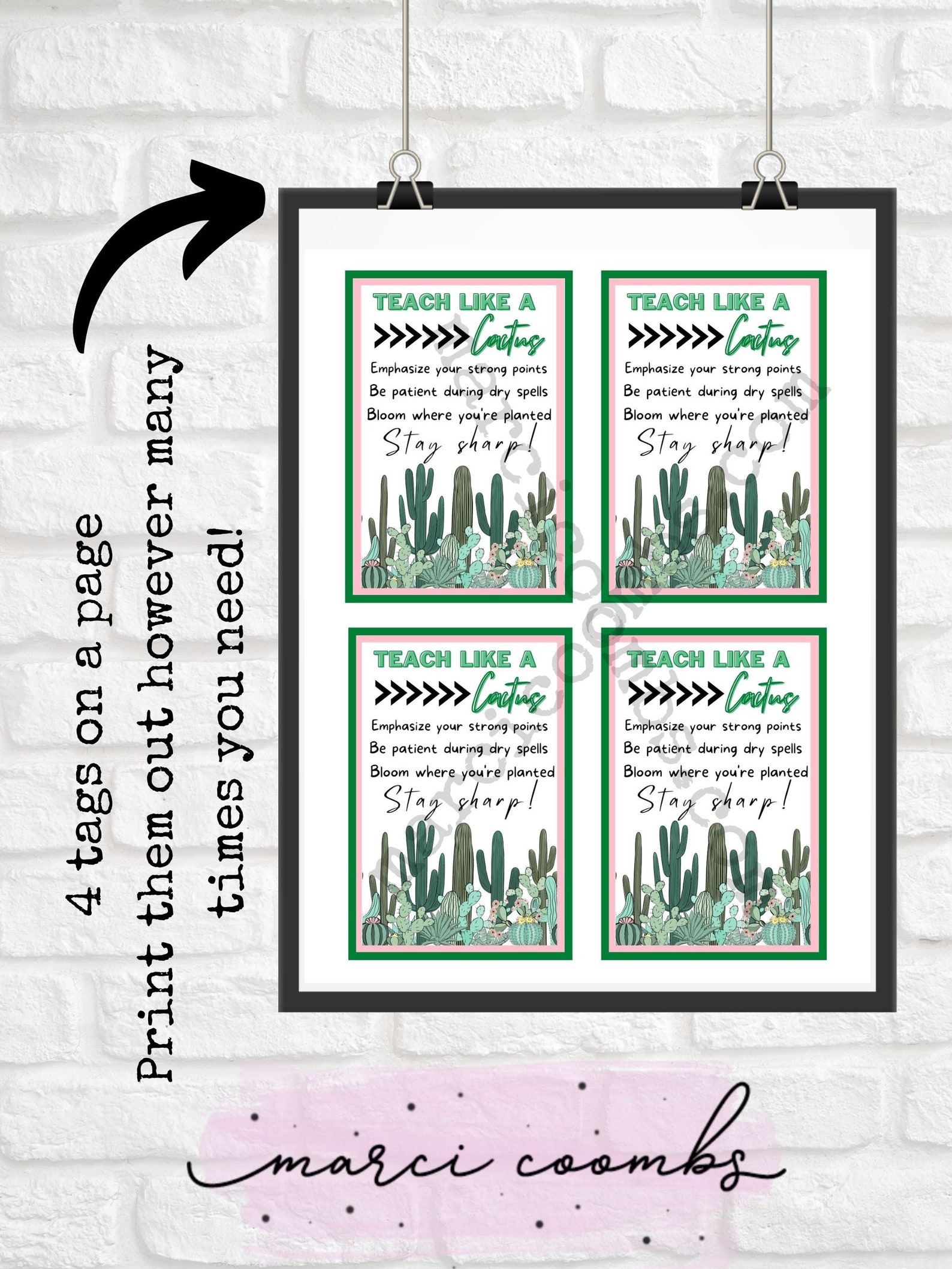 INSTANT DOWNLOAD Teacher Appreciation Printables Cactus Plant Thank You ...