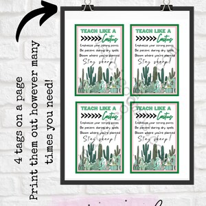 INSTANT DOWNLOAD Teacher Appreciation Printables Cactus Plant Thank You ...