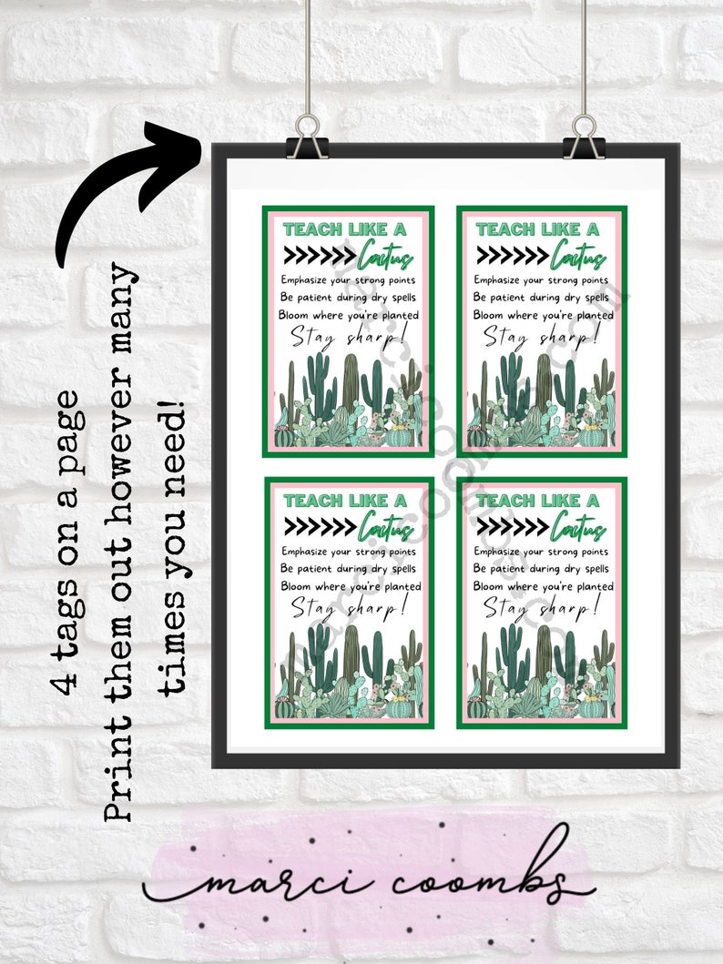 INSTANT DOWNLOAD Teacher Appreciation Printables Cactus Plant - Etsy
