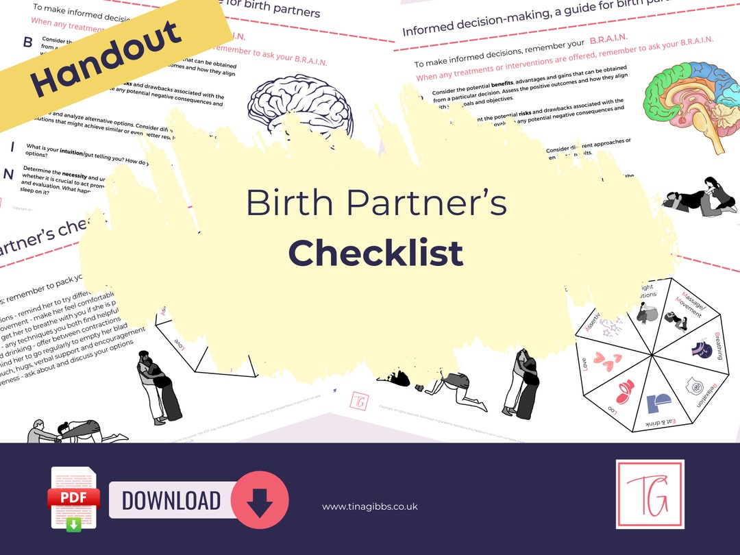 Childbirth Education Parent Handout - Birth Partner's Checklist , for ...
