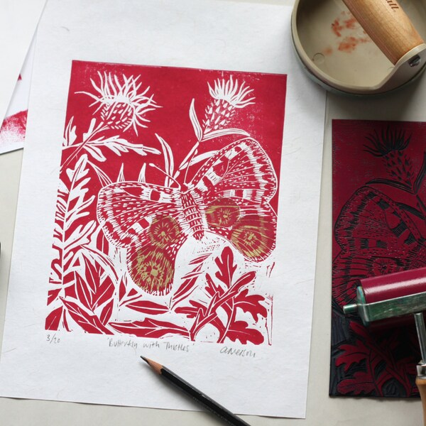Butterfly Linocut - Etsy UK
