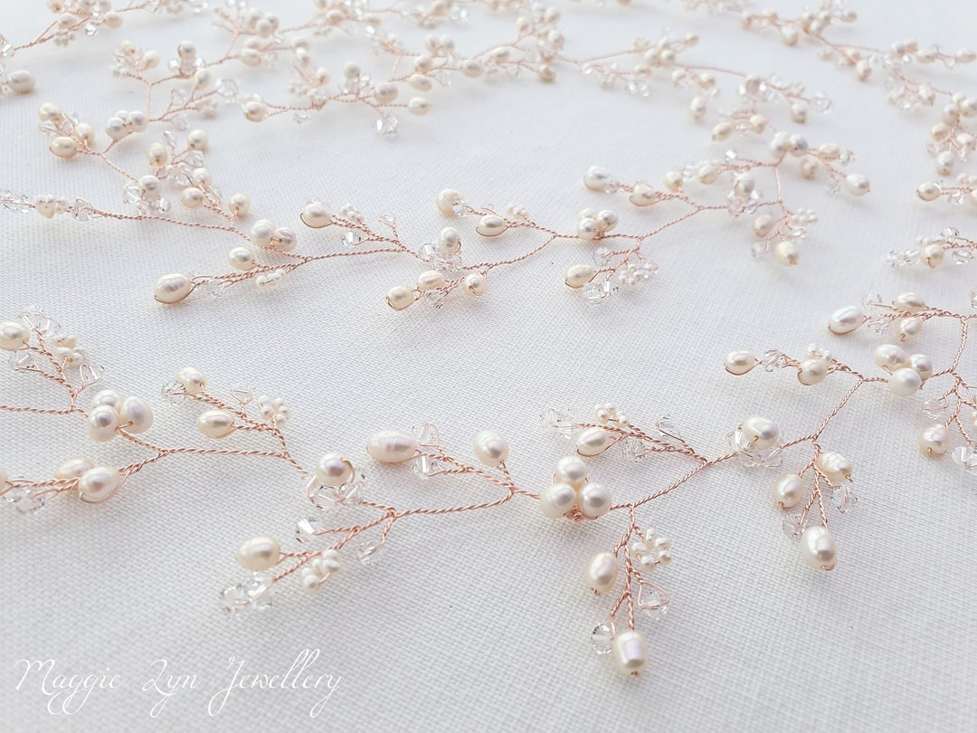 Rose Gold Hair Vine - Bridal Hair Vine, Rose Gold Pearl Hair Vine, Rose ...