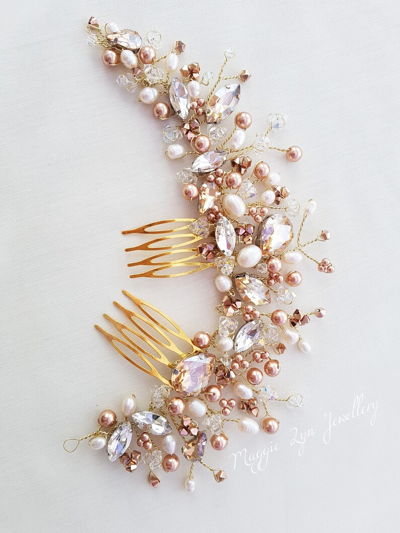 Rose Gold Bridal Hair Comb Champagne Crystal Hair Comb - Etsy