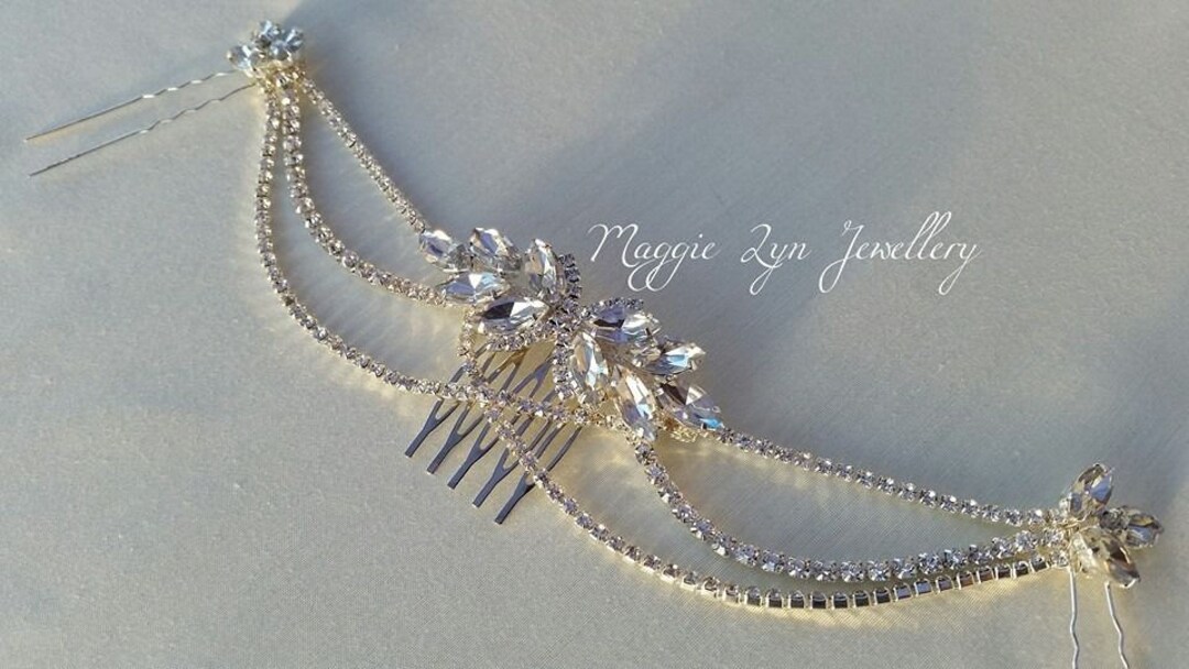 Silver Crystal Bridal Hair Chain, Wedding Headpiece - Etsy