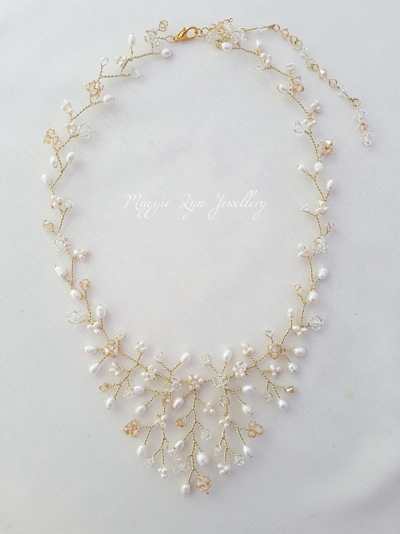 Champagne Gold Bridal Necklace - Gold Wedding Necklace, Pearl Necklace ...