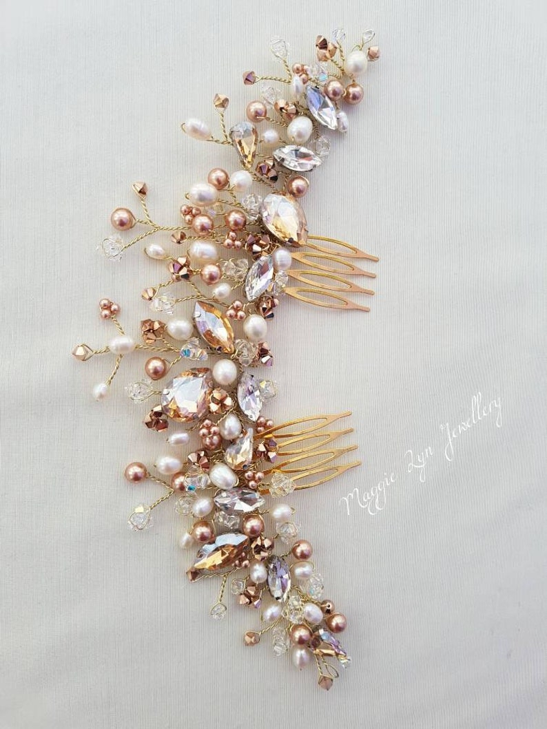 Rose Gold Bridal Hair Comb Champagne Crystal Hair Comb - Etsy