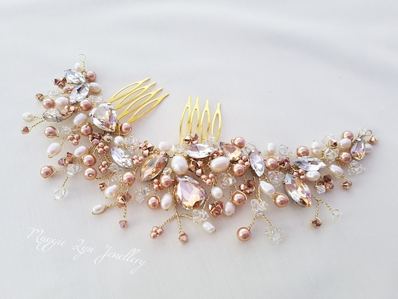 Rose Gold Bridal Hair Comb Champagne Crystal Hair Comb Rose Gold Hair Comb Rose Gold Hair Piece Rose Gold Headpiece Crystal Hair Comb Etsy UK