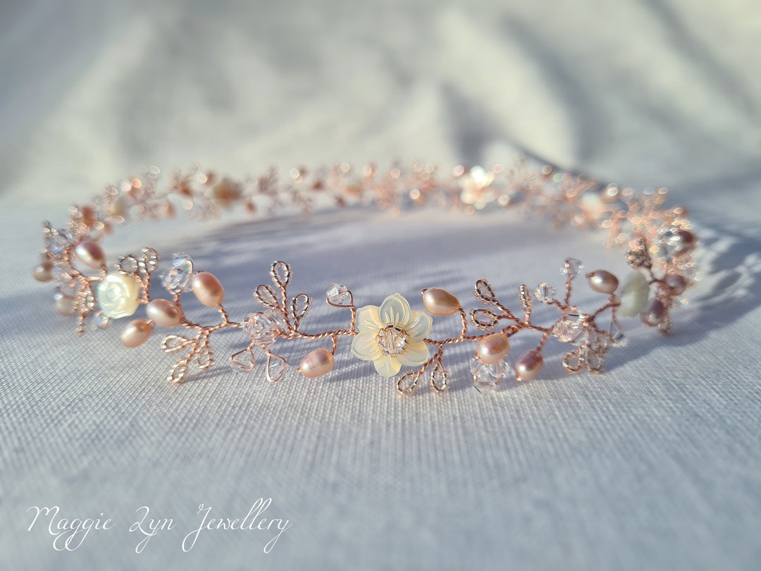 Dainty Bridal Halo - Rose Gold Flower Crown - Boho Headpiece - Boho ...