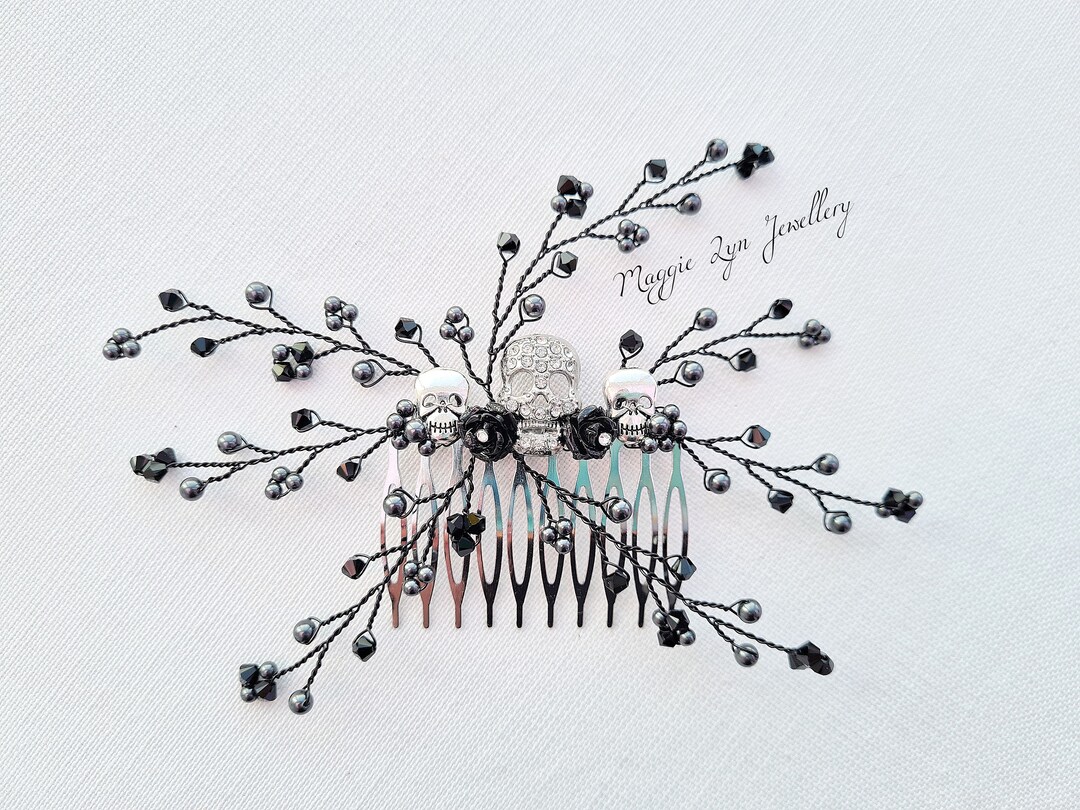 Skull Bridal Hair Comb - Gothic Hair Accessories - Black Wedding Hair ...